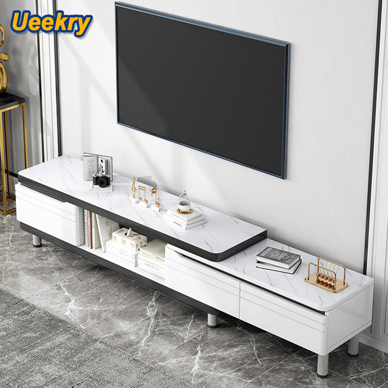 Marble patterned retractable TV cabinet Home living room storage ...