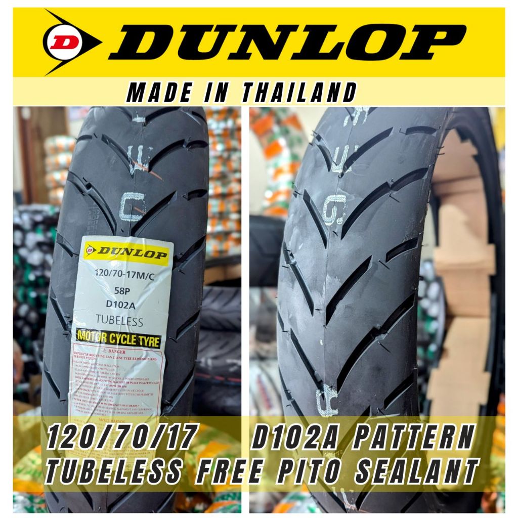 DUNLOP 120/70-17 130/70-17 90/80-17 D102A & D102FA TUBELESS TIRES ...