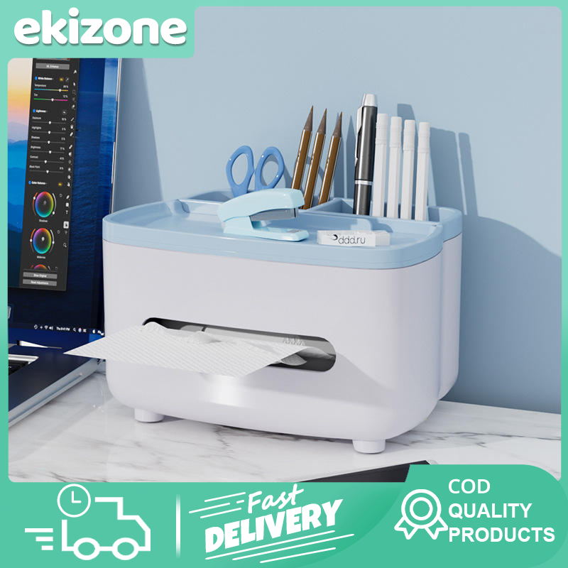 Tissue Box With Napkins Dispenser Pen Remote Organizer And Stationery ...