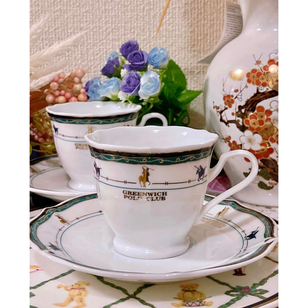 GREENWICH POLO CLUB TRADITION Emerald Green White Porcelain Cups ...