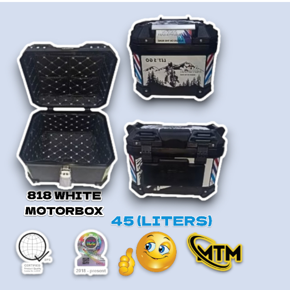 818 White MTM MOTOMAN HARD PLASTIK TOP BOX 45 L Motorcycle Compartment ...
