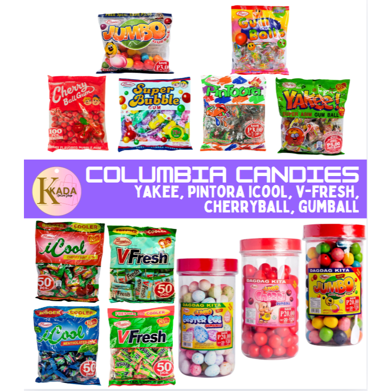 COLUMBIA Assorted Bubble Gum Candies - V-Fresh Spearmint, iCool ...