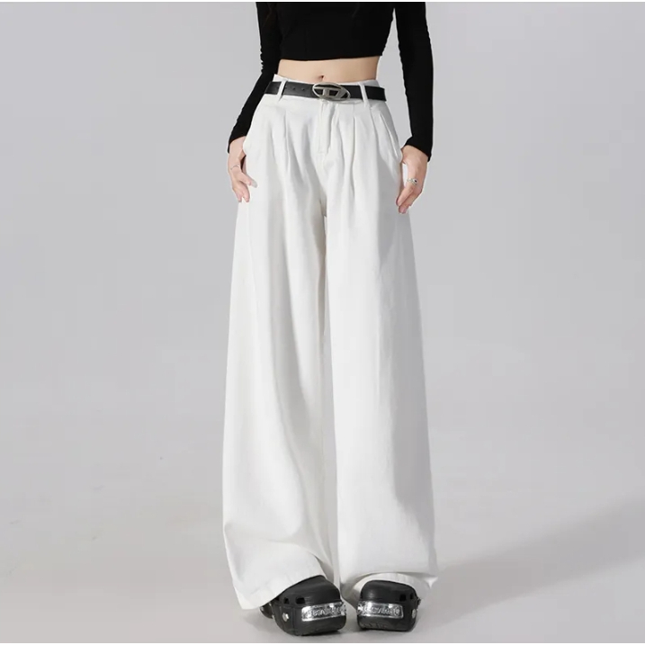 Kinwoo Soft Denim Wide Leg Jeans Baggy Retro Pants | Shopee Philippines
