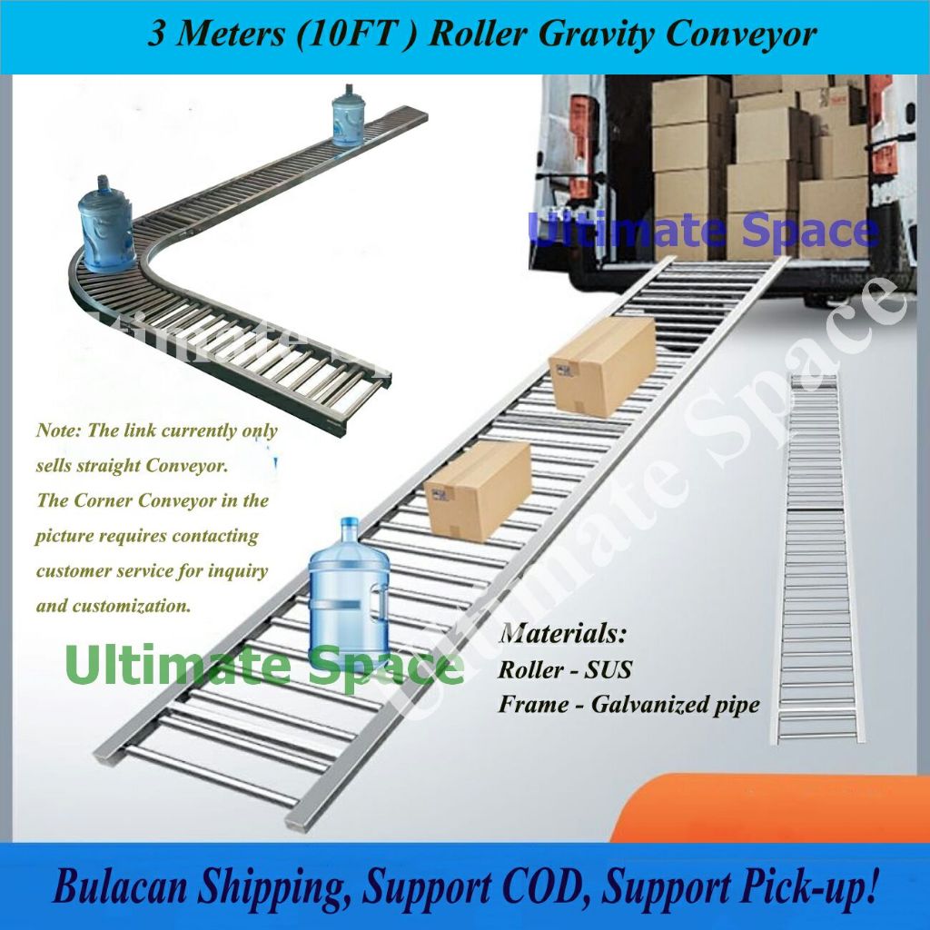 10FT (3 Meters) Unpowered SUS Roller Gravity Conveyor Portable Loading and Unloading Roller ...