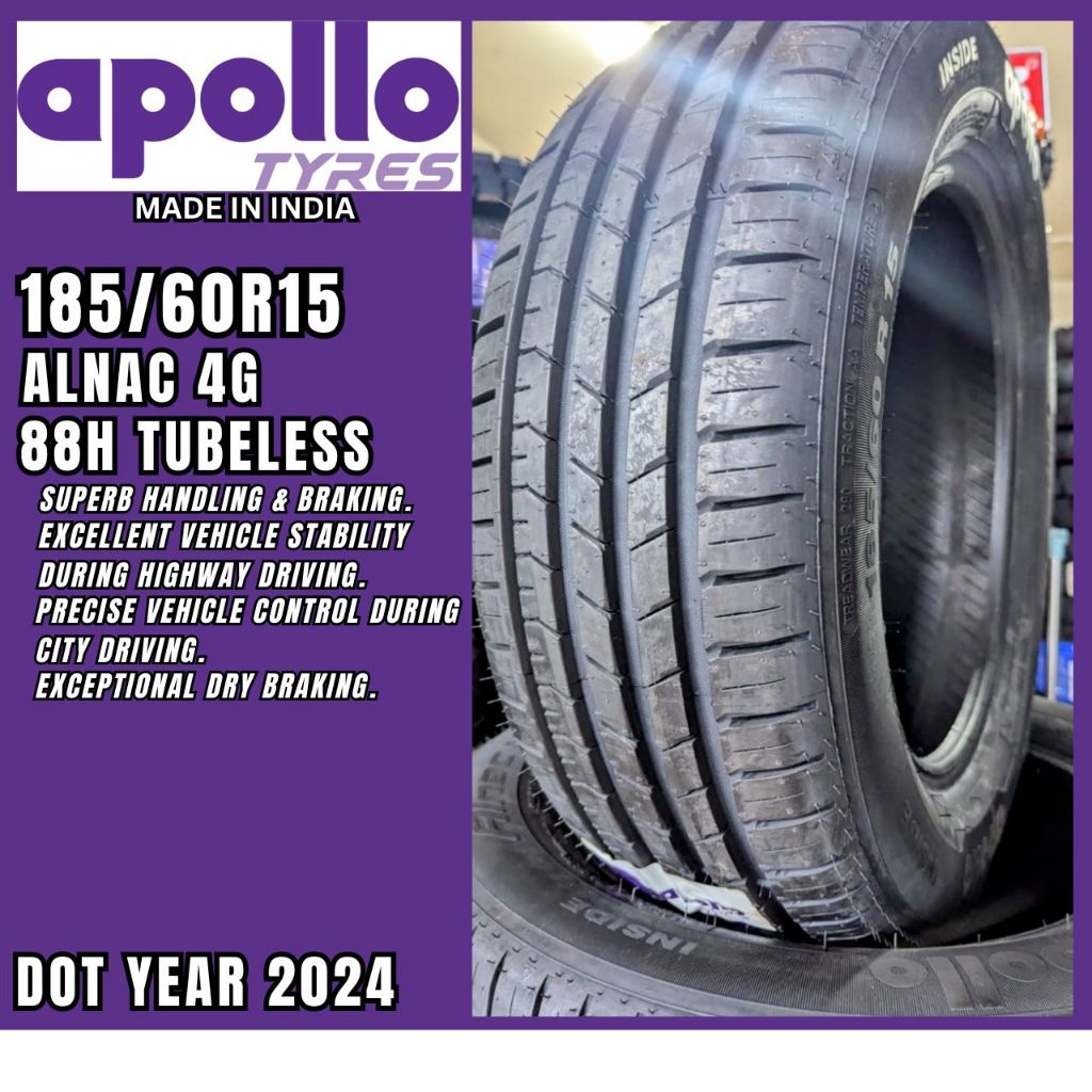 APOLLO TYRES 185/60R15 ALNAC 4G 88H RADIAL TUBELESS TIRES MADE IN INDIA | Shopee Philippines