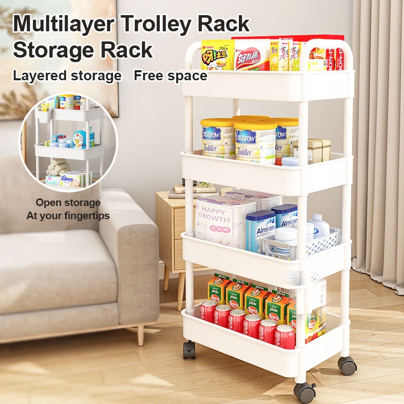 Moving Rack Trolley Cart Kitchen Storage Shelf 3 Tier Cabinets Bedroom ...