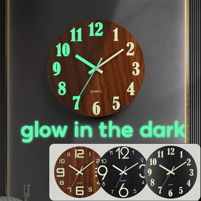 12 Inch Luminous Wall Clock Silent Wooden No Tick Luminous Clock 30cm ...