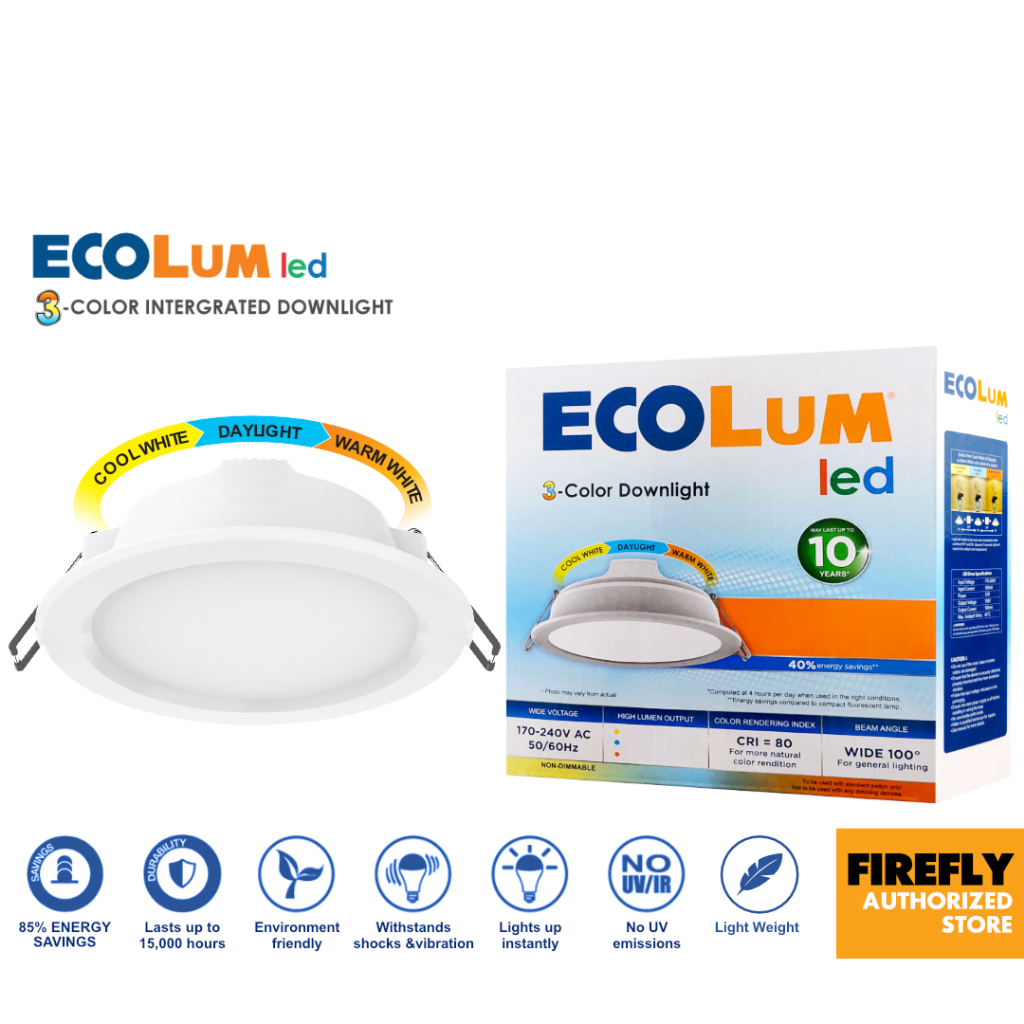 Ecolum Tri-Color Integrated LED Downlight | Shopee Philippines
