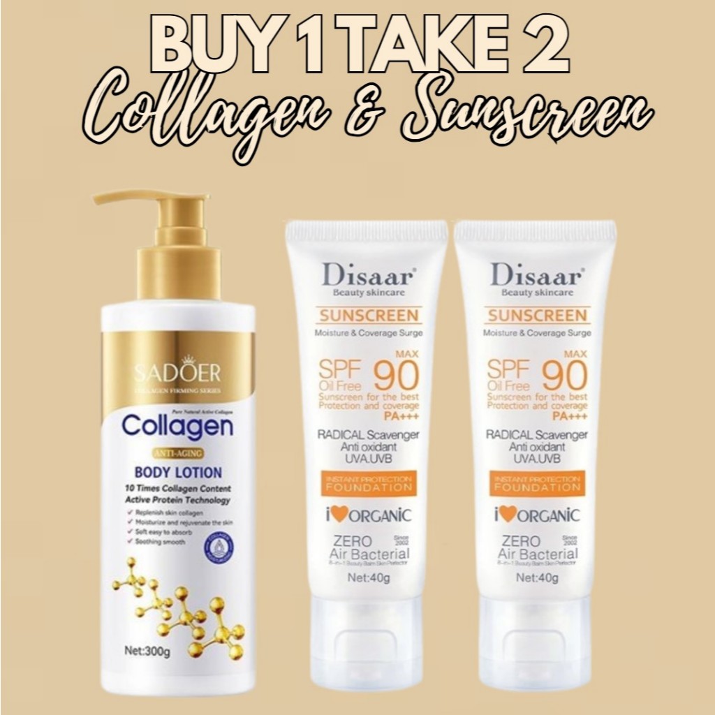 BUY 1 TAKE 2 Collagen With Glutathione Spf 100 Hydrating Anti Aging and Disaar Sunscreen Spf90 ...
