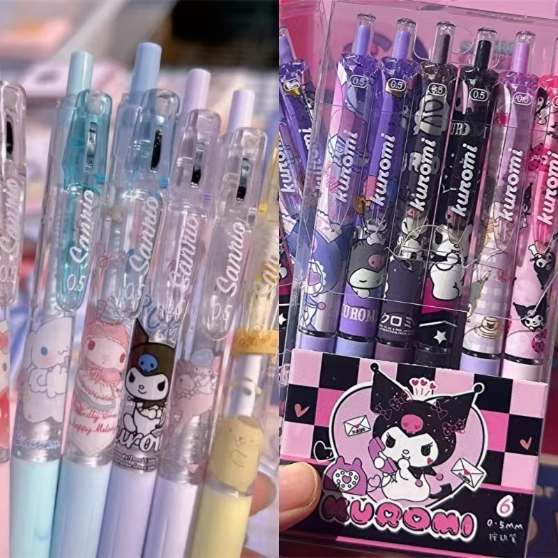 6pcs/set Sanrio Kuromi ballpen set 0.5mm black cartoon cute push-type ...