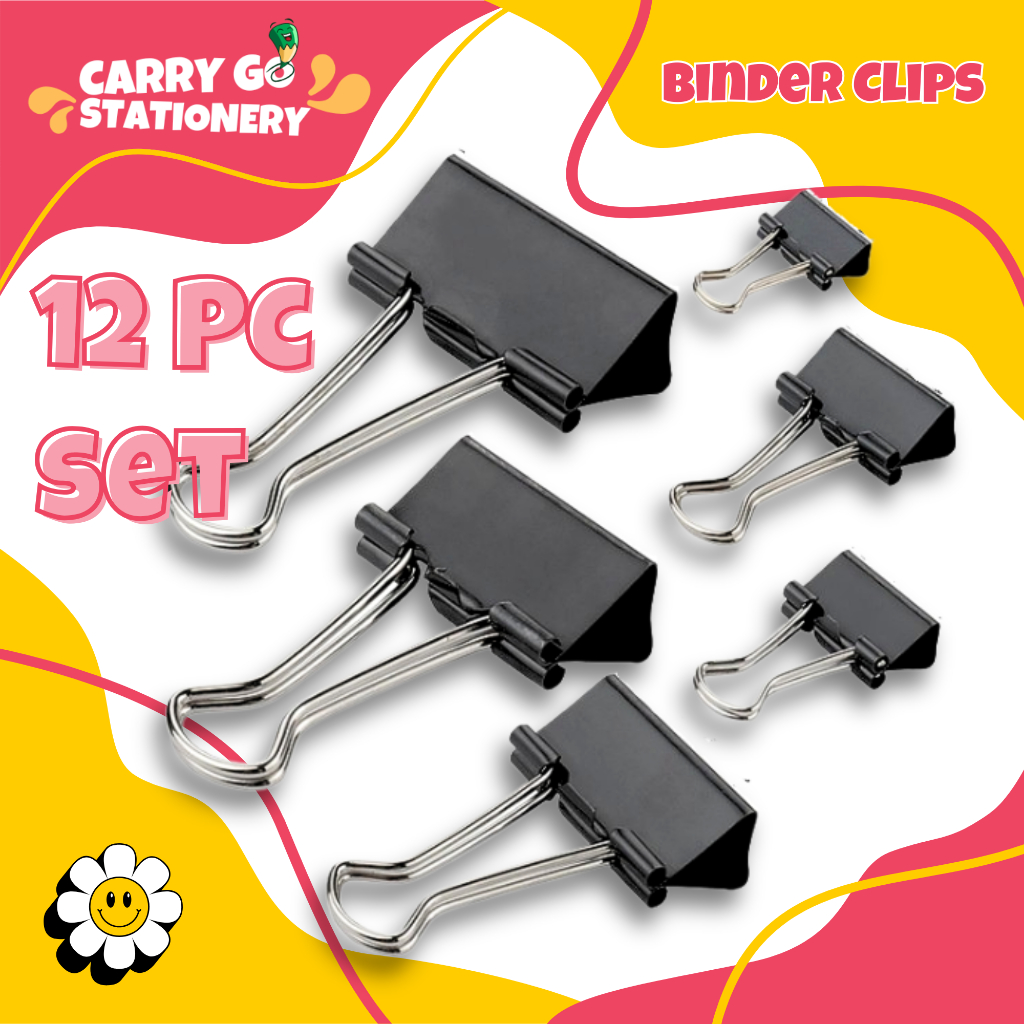 (12 PCS) Binder Paper Clip Clamp Black Metal Heavy Duty School Office ...