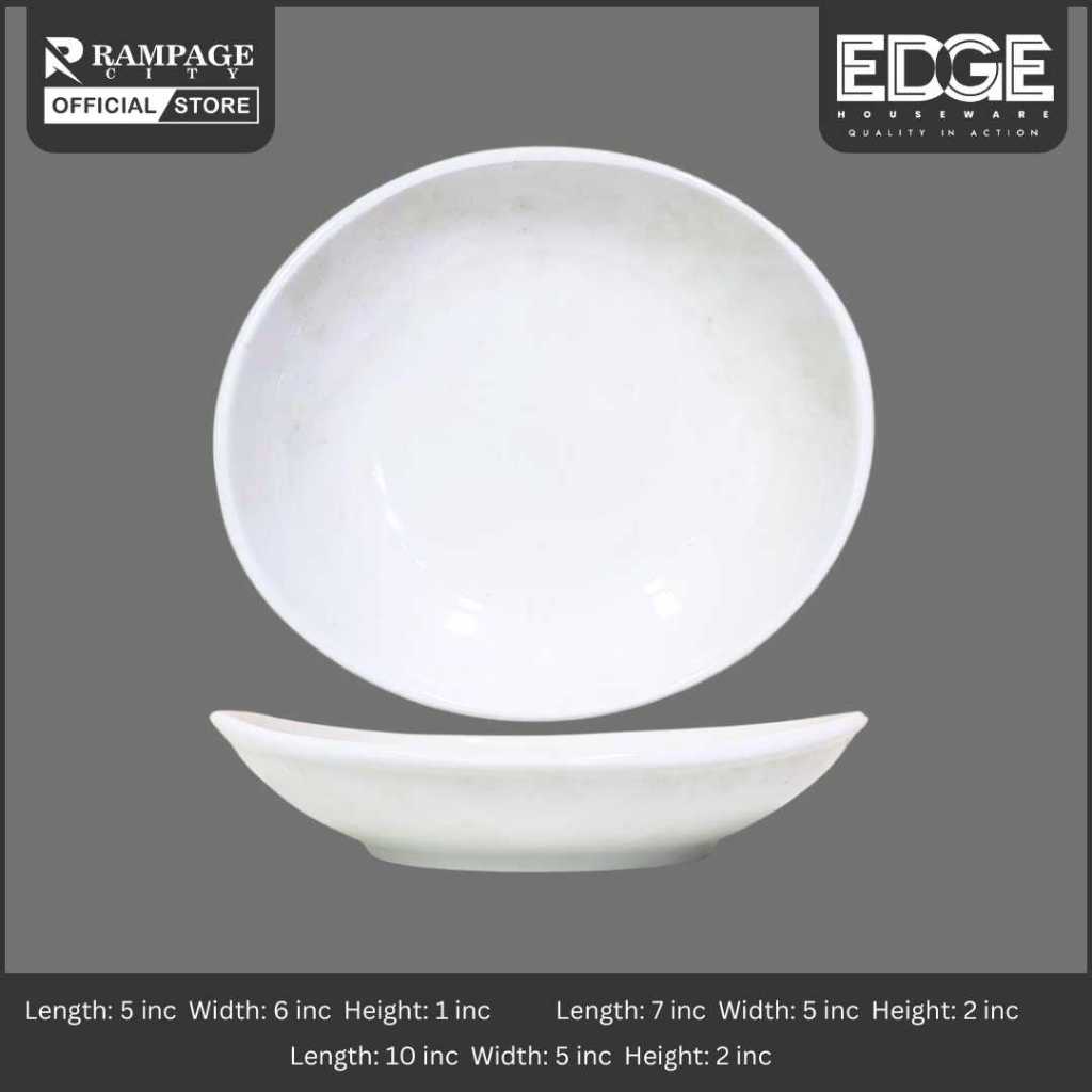 Edge set of 6 Oval White Ceramic Dinner Plates, Round Dessert or Salad ...