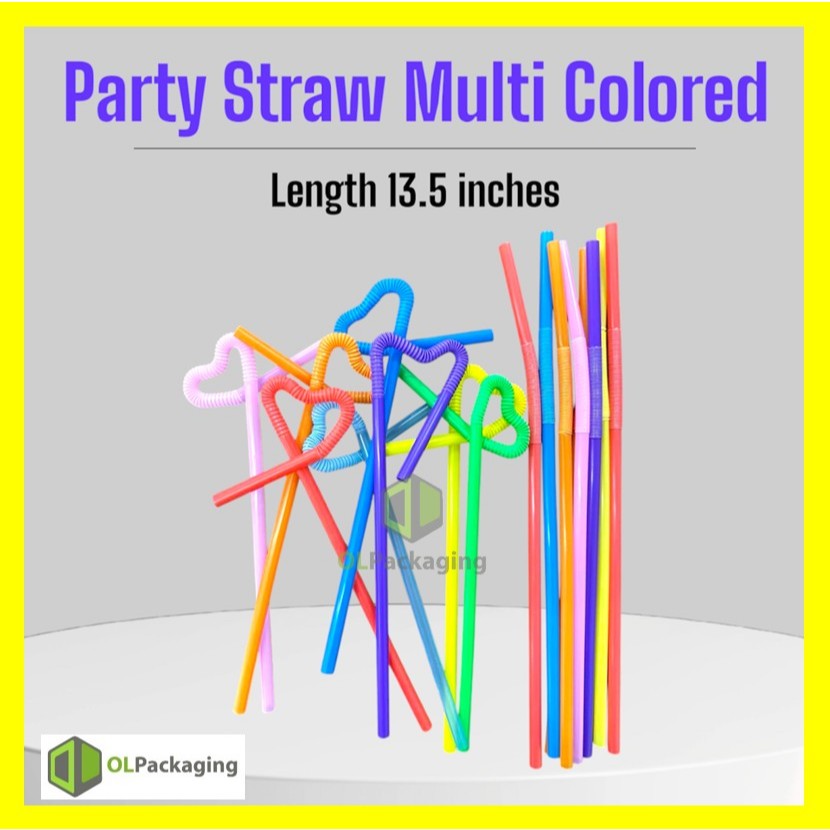 100pcs Plastic Bending/Party Straw White/Black/Multi-Colored | Shopee ...