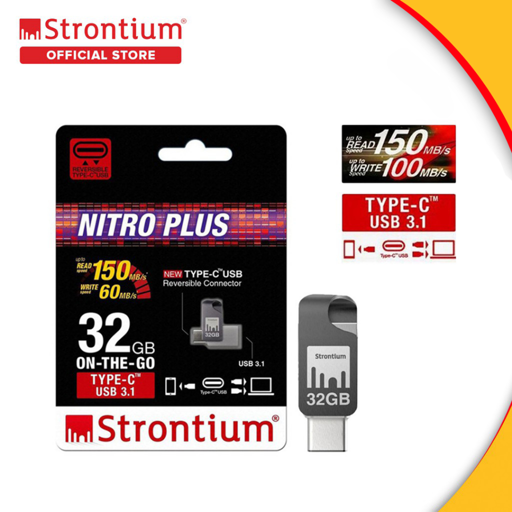 Strontium Nitro SR32GSLOTGCY Plus 32GB Dual USB type-C 3.1 Metal Flash ...