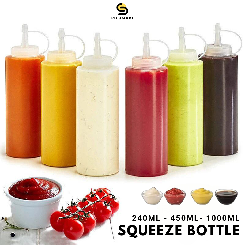 1000ML Clear Plastic Squeeze Bottle Condiment Dispenser, Bottle Ketchup ...