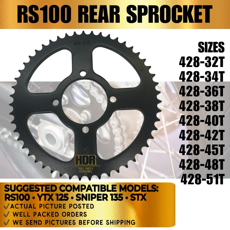 HDR (428) REAR SPROCKET FOR YAMAHA RS100 / YTX 125 / SNIPER 135 ...