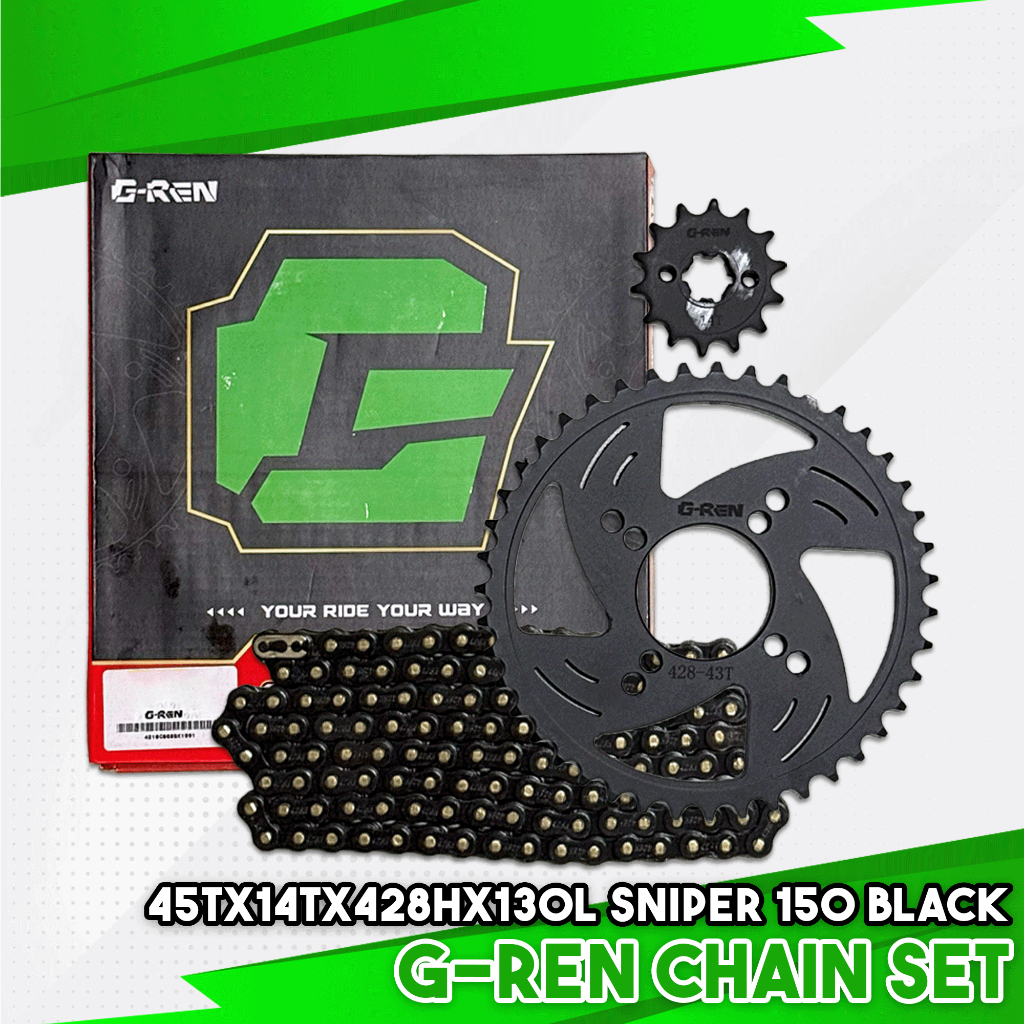 G-REN COLORED CHAIN SET FOR SNIPER 150 45T-14T-428H-130L | Shopee ...