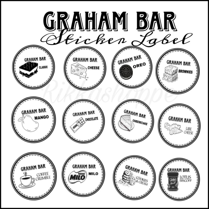 WATERPROOF GRAHAM BAR ROUND STICKER LABEL 100PCS 40mm×40mm BLACK AND ...