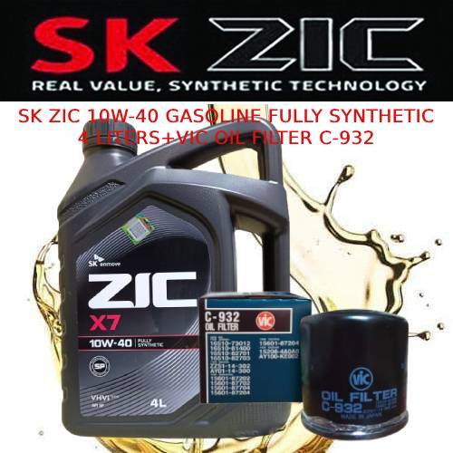 SK ZIC X7 10W-40 FULLY SYNTHETIC GASOLINE 4 LITERS + VIC OIL FILTER C ...