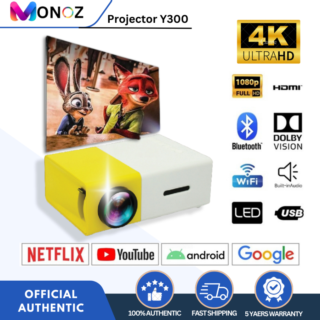 Projector Y300 Mini Portable 4K HD Phone Laptop LCD Small Projector ...