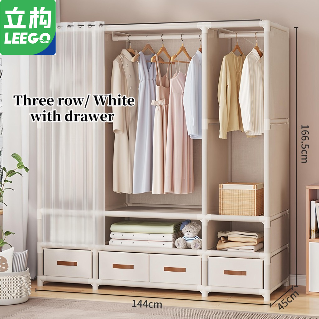 dust-proof wardrobe with drawers, Large capacity steel pipe wardrobe ...