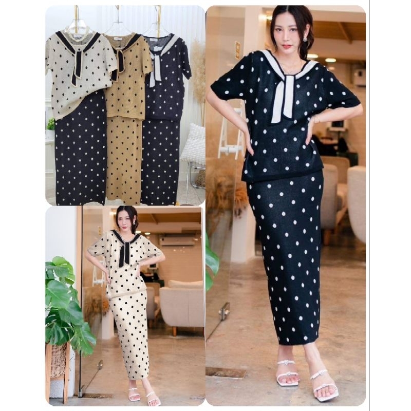 baao Korean Knitted Polka Dots Top and Skirt Set / Terno | Shopee Philippines