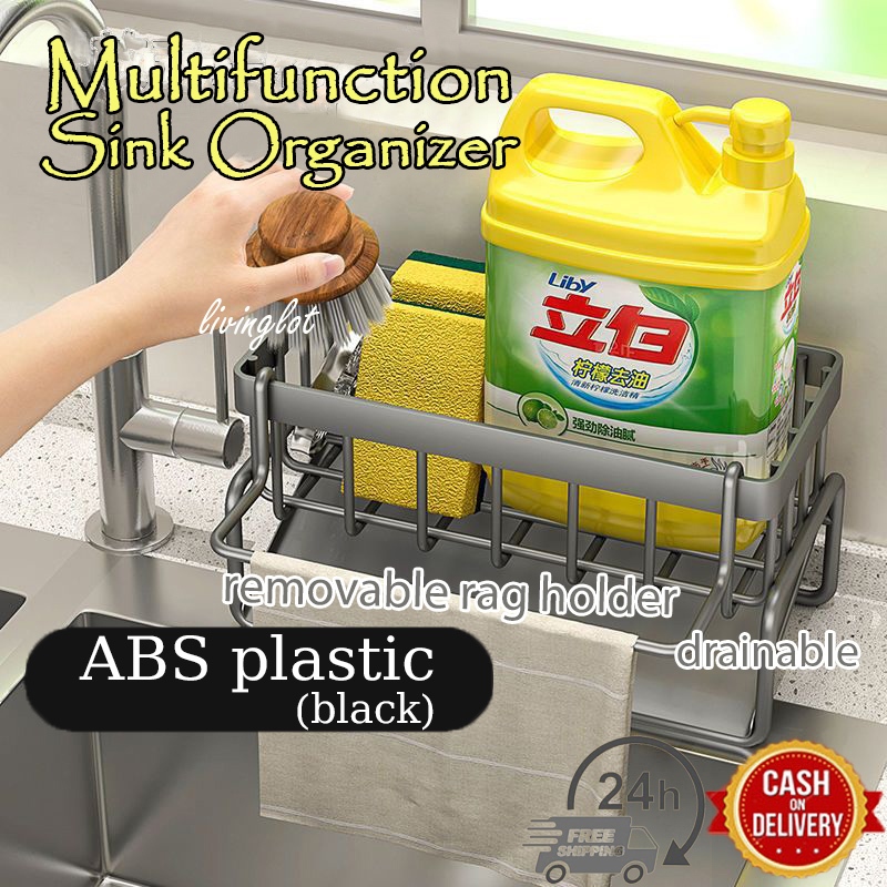 ABS Plastic Sponge Drainer Rack With Removable Rag Rail Stainless ...