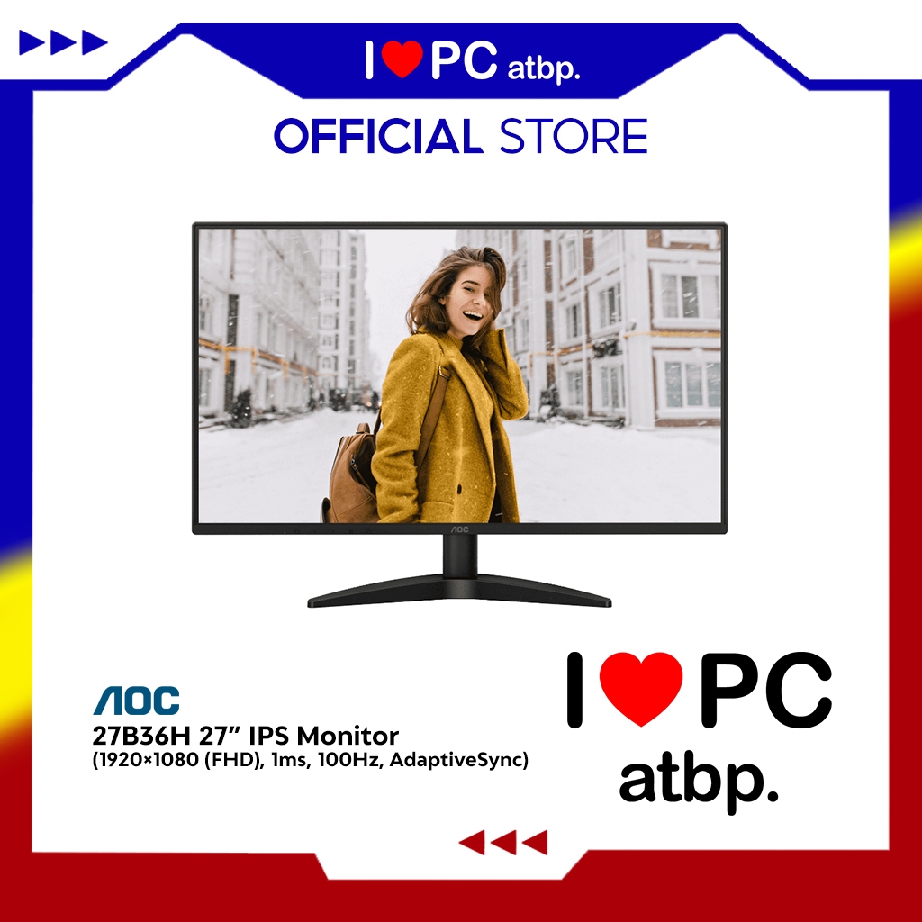 AOC 27B36H 27" IPS Monitor (1920×1080 (FHD),1ms,100Hz,AdaptiveSync,Upgraded 3-Sided Frameless ...