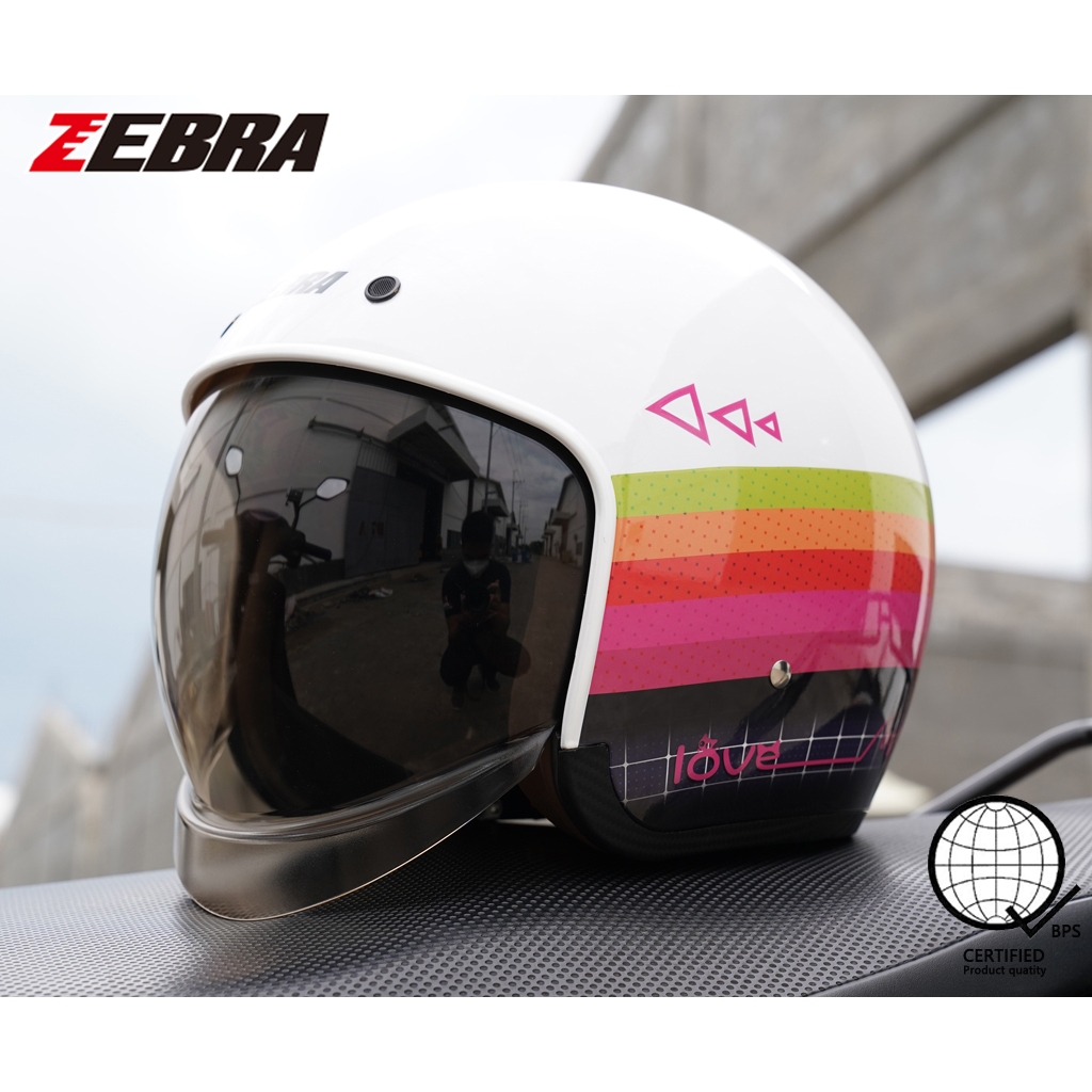 Zebra 603 Motorcycle Helmet Half Face Single Visor Classic Vintage ...