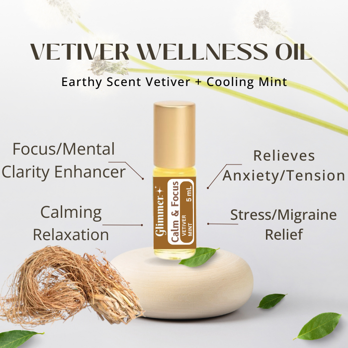 Vetiver Roller Roll On 5ML Focus Inhaler with Handy Chain Calming ...