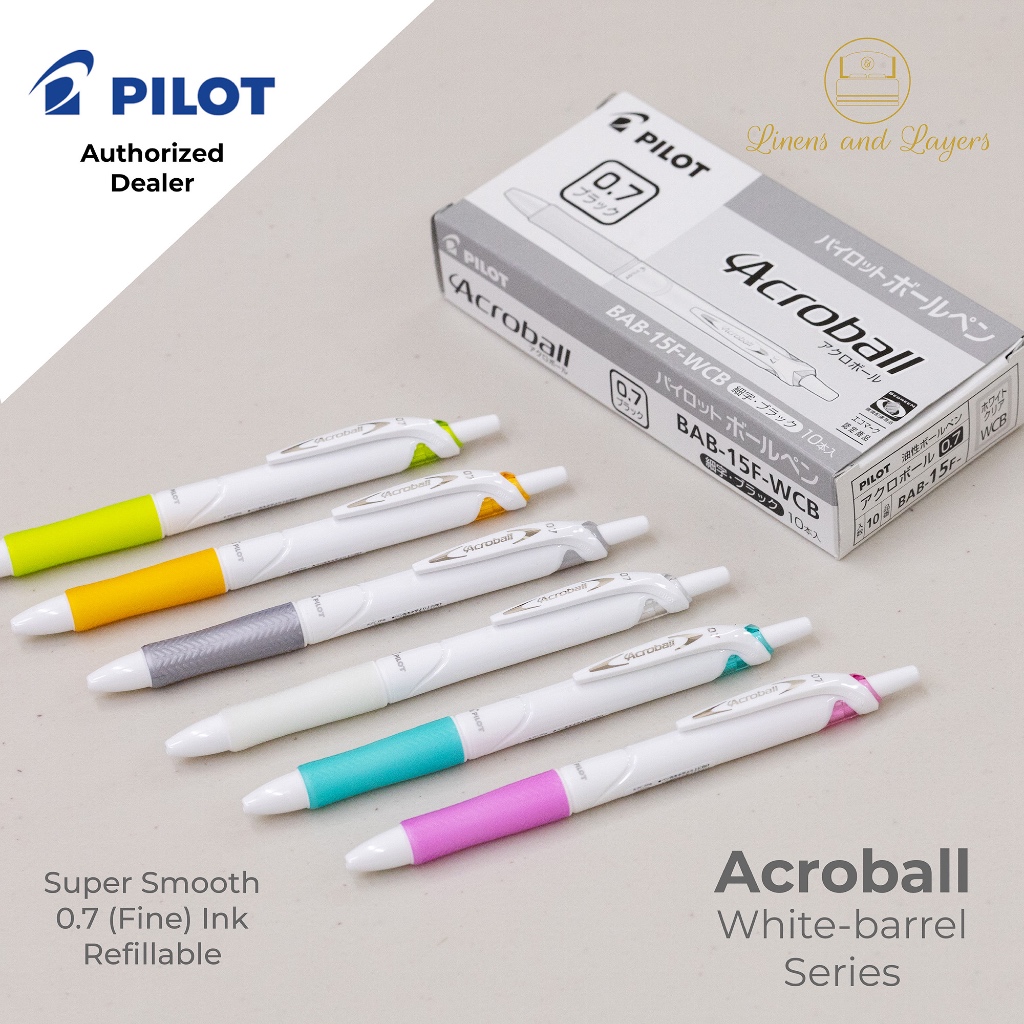 Pilot Acroball White-Barrel Fine Ballpoint Pen - BAB-15F-W - 0.7mm ...