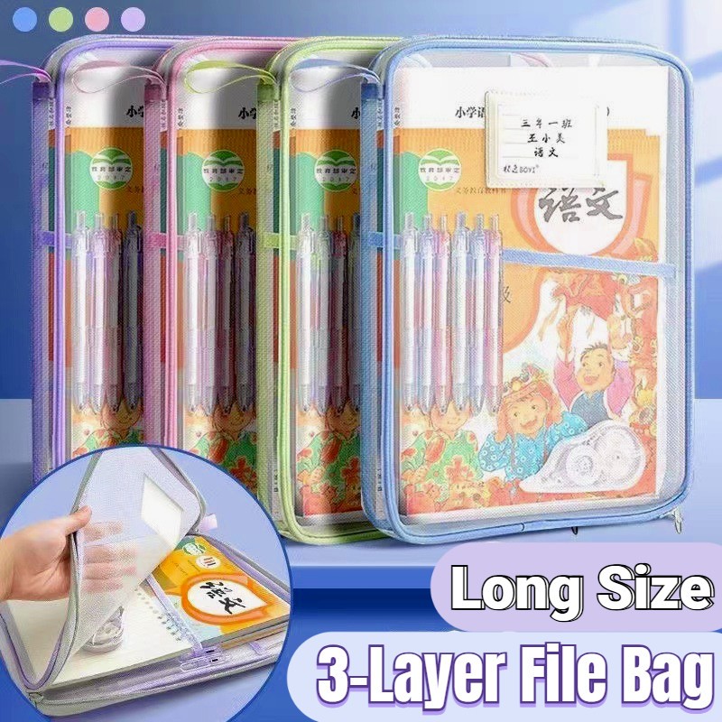 3Layers Long Size L-shaped File Bag Document Organizers Large Capacity ...