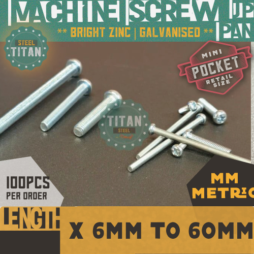 100pcs - Round | Pan Head | JP Machine Screw (Bright Zinc Galvanised GI ...