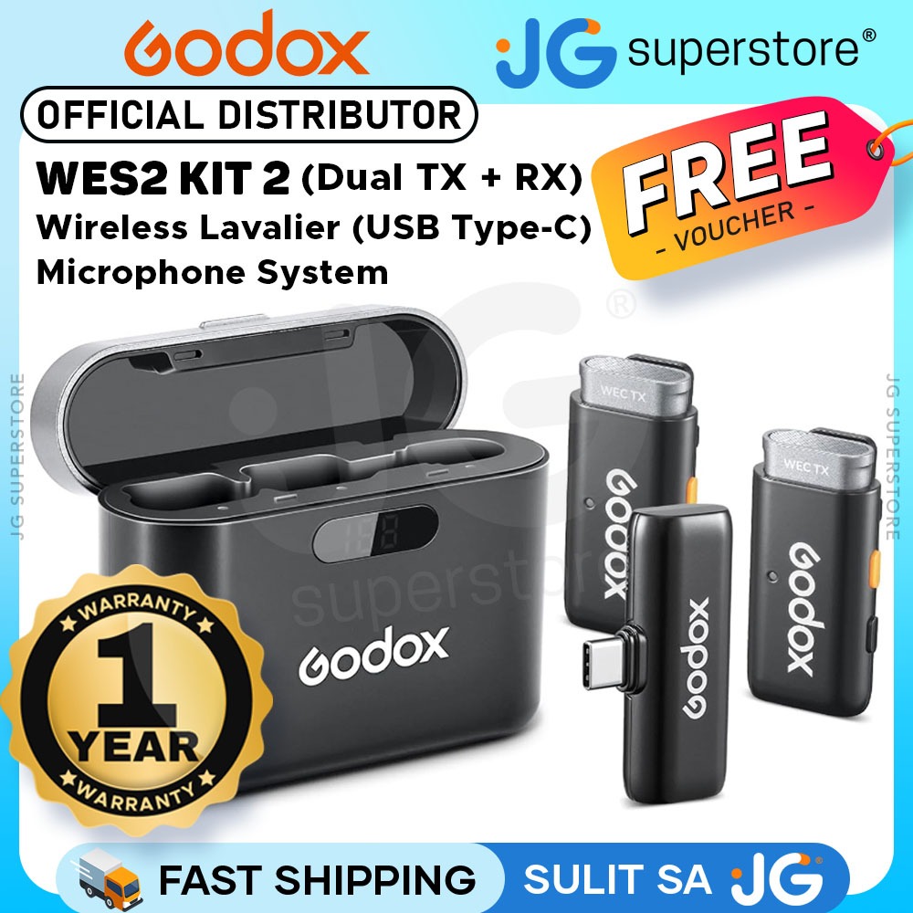 Godox WES2 Dual TX Transmitter + USB-C RX Receiver 2-Person Wireless ...