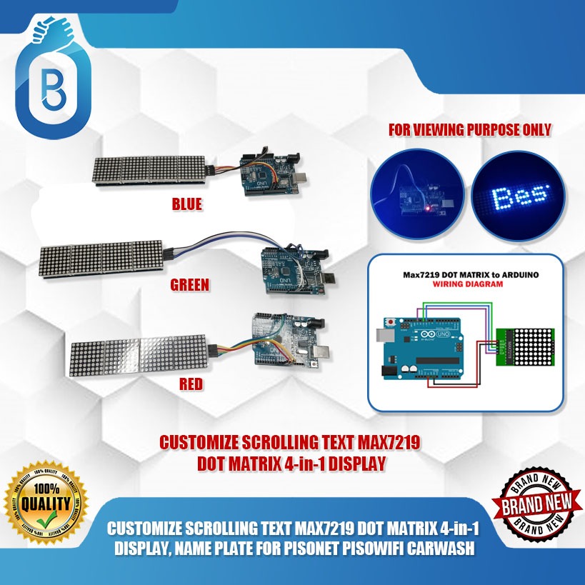 CUSTOMIZE SCROLLING TEXT MAX7219 DOT MATRIX 4-in-1 DISPLAY, NAME PLATE FOR PISONET PISOWIFI ...