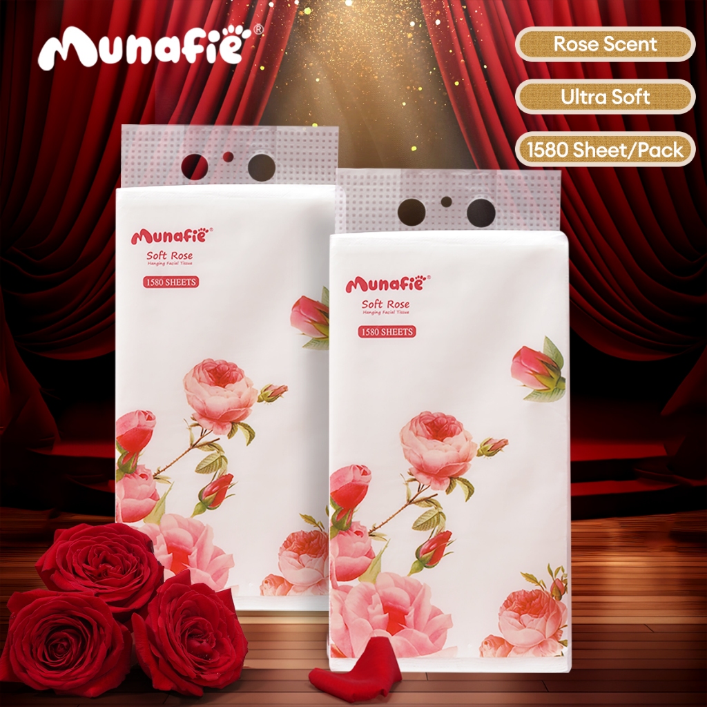 Munafie Rose Scent Facial Tissue Paper 1580 Sheets/ Pack 4 Ply Large ...