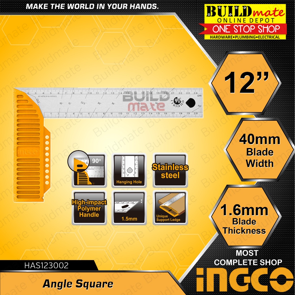 BUILDMATE Ingco Angle Square 12" (300mm) Stainless Steel L Framing ...