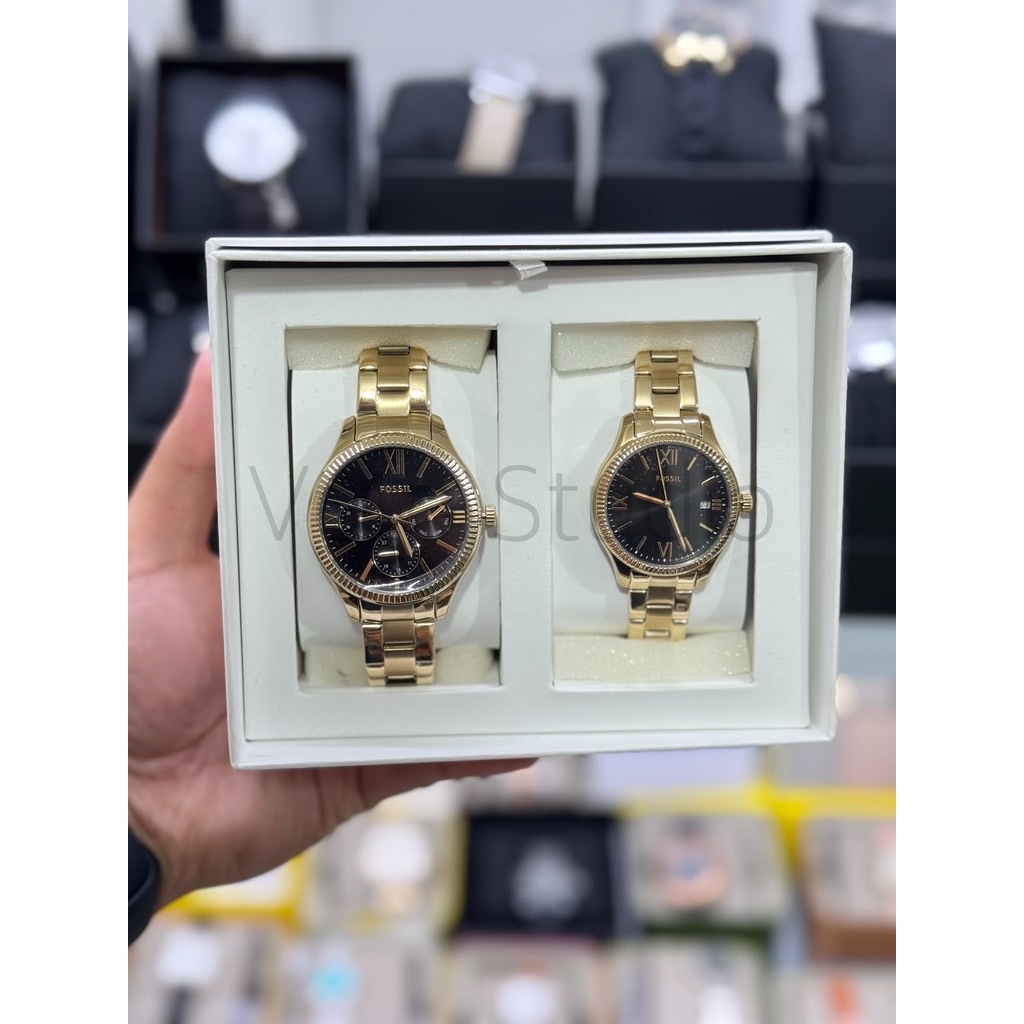 Original FOS SIL His and Hers Multifunction Gold-Tone Stainless Steel ...