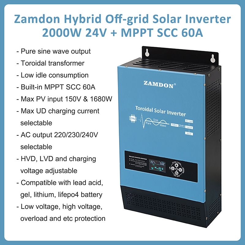 Zamdon Hybrid MPPT Solar Inverter 24V2000W - Toroidal Hybrid Off Grid ...