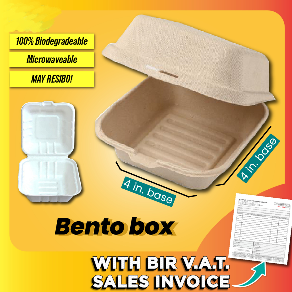 (COD)50 pcs / 10 pcs Bento Box Cake Box Clamshell Burger Box Bagasse ...