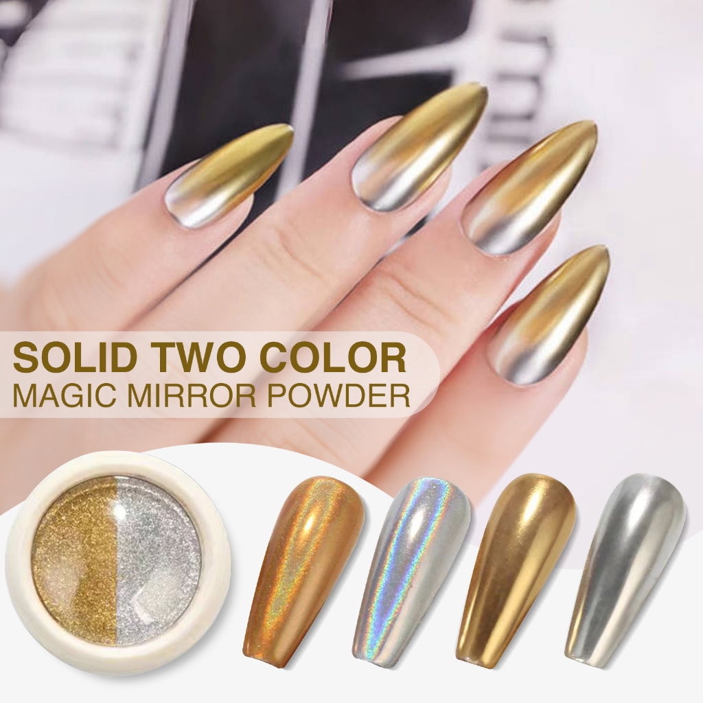 Two color Grid Nail Solid Magic Mirror Powder Aurora Powder solid Two ...