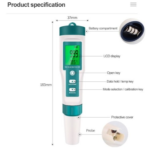 PEN TYPE PH METER - 7 IN 1 TDS/EC//PH/SALT/S.G/ORP/TEMP - C-600 ...