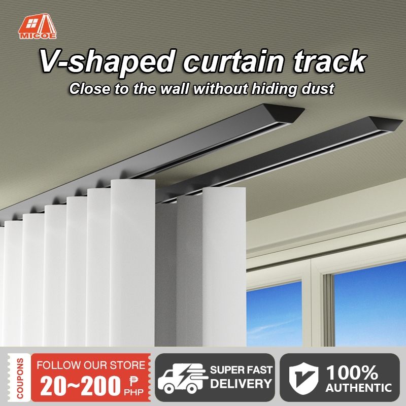 Aluminum Alloy Curtain Track V-shaped ultra-thin Curtain Rod single and ...