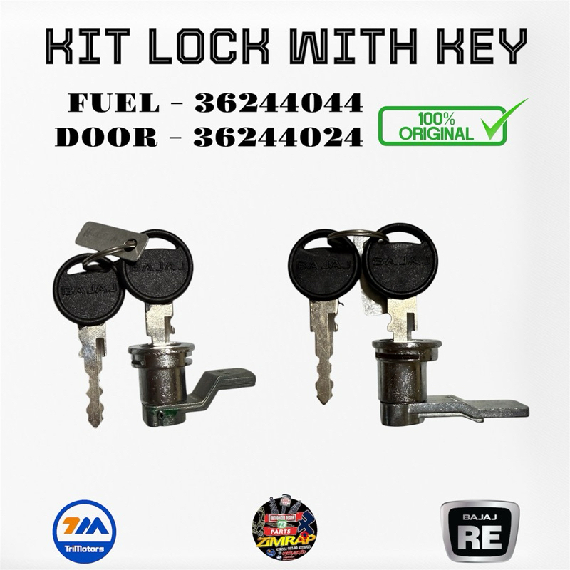 KIT LOCK DOOR FUEL WITH KEY GENUINE FOR BAJAJ RE MAXIMA TRI-WHEELER ...
