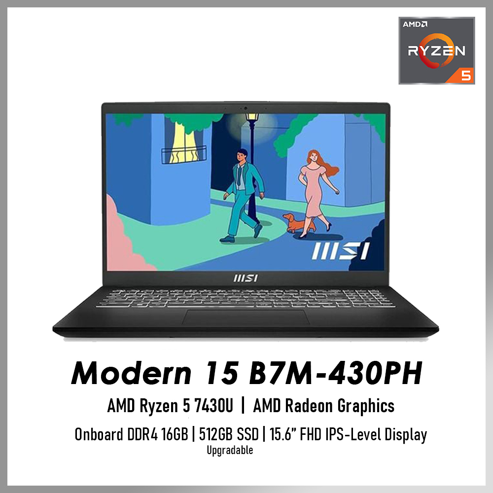 MSI Modern 15 B7M-430PH AMD Ryzen 5 7430U Radeon Graphics 15.6" Laptop ...