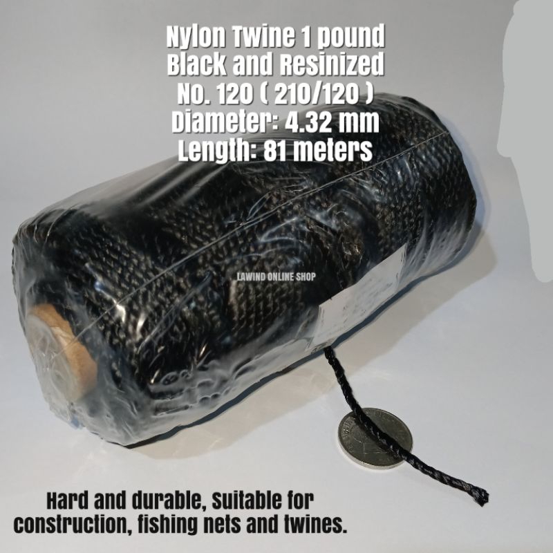 NYLON TWINE 1 POUND #120 (210/120) 4.32MM (81 METERS) BLACK DYED ...