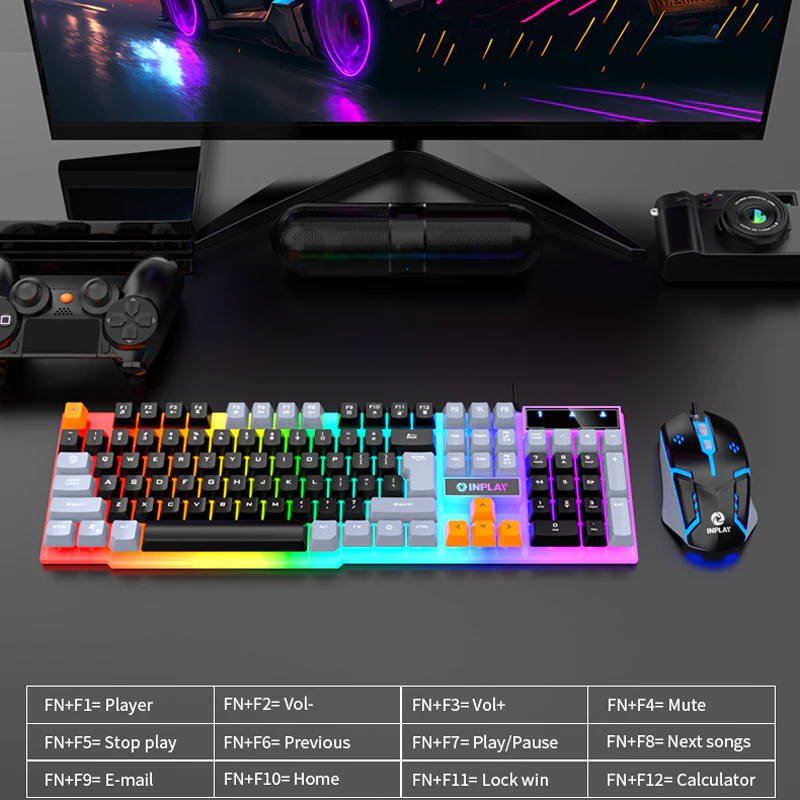 Inplay STX365 Colorful Keyboard and Mouse Set Combo Wired Gaming ...