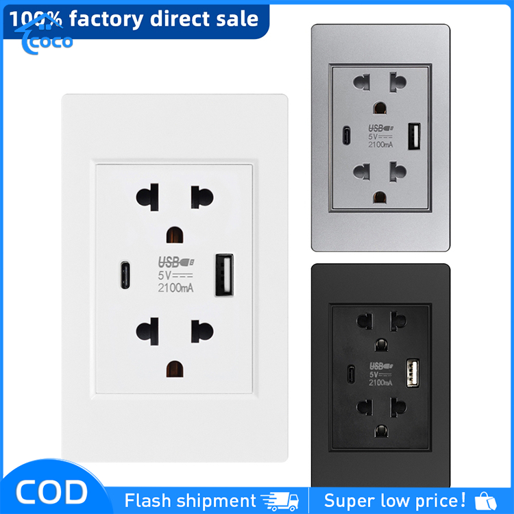 USB c socket wall socket,5V 2.1A,118*72mm plastic panel | Shopee ...