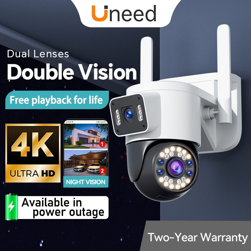 UNEED Outdoor CCTV Camera 360 4K Dual Lens Night Vision Wireless No ...