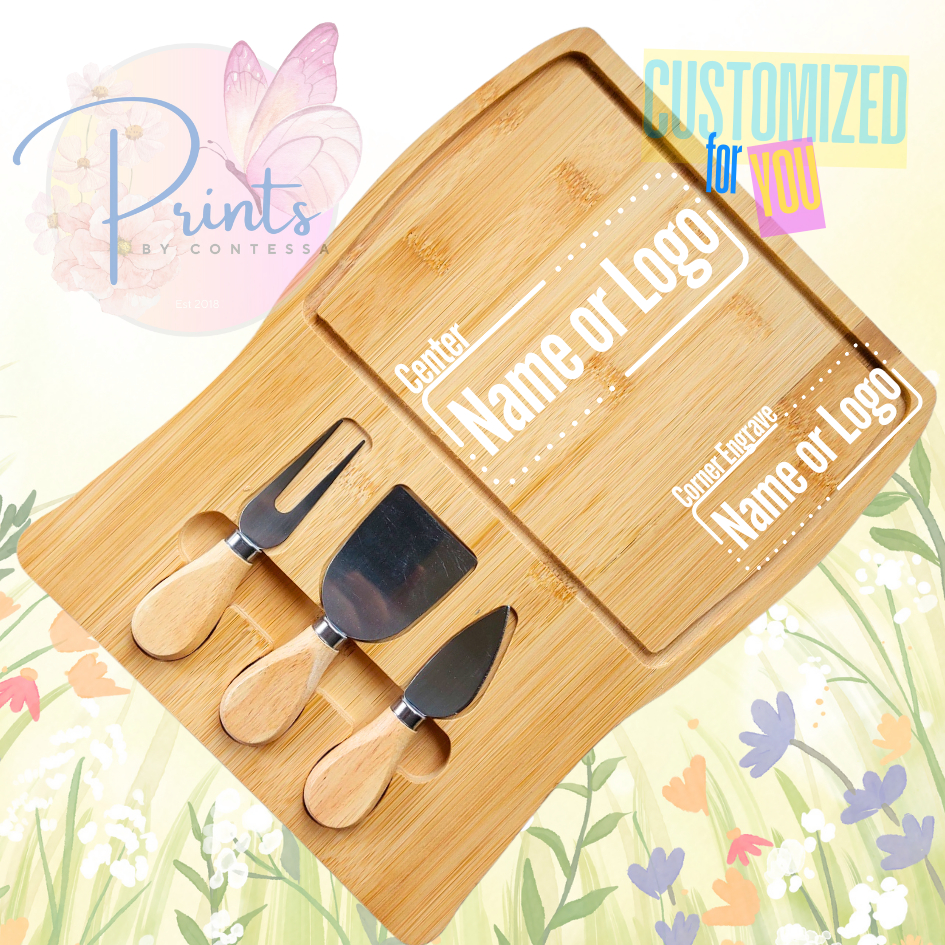 Personalized Bamboo Wavy Charcuterie / Cheese Board set with 3 pcs ...